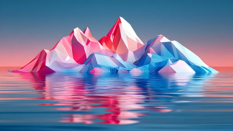 Abstract Mountain Range Reflecting in Clear Water with Pink and Blue ...