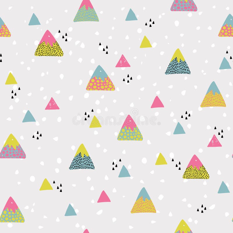 Cute Geometric Seamless Pattern. Brush Strokes, Triangles. Hand Drawn Grunge Texture. Abstract ...