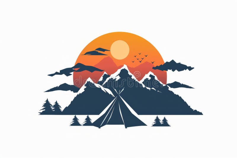 Abstract Mountains Sunset and Camping Tent Logo Vector Illustration on ...