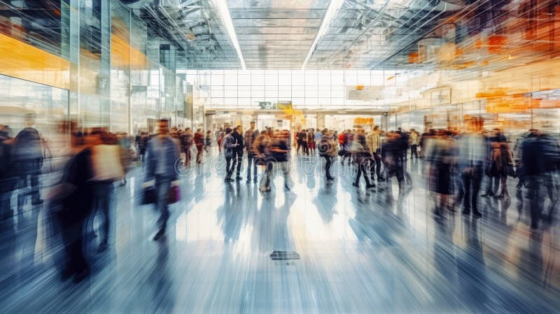 Abstract Movement Busy Airport Terminal with Rushing Passengers ...