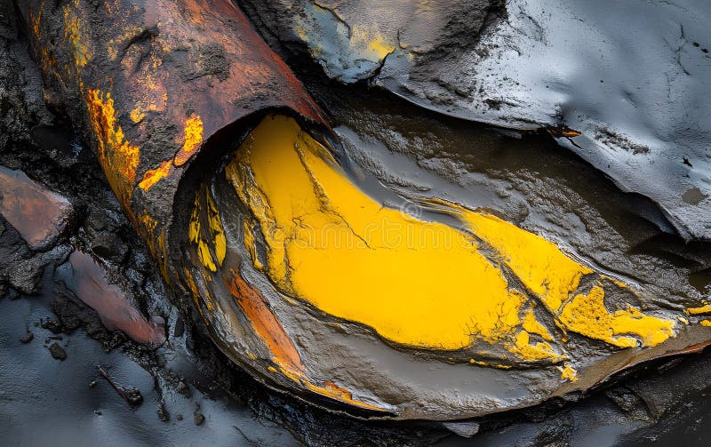 Abstract Mud and Rusty Pipe with Yellow Spill AI Art Royalty Free Image ...