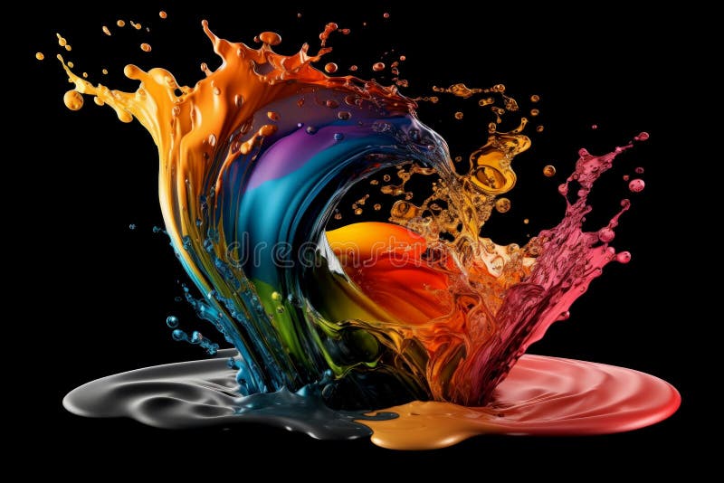 Abstract Multi Color Paint Explosion with Splashes on Black Background ...