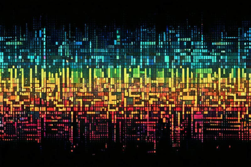 Abstract Multi-colored Digital Pixels on a Dark Background. Concept of ...