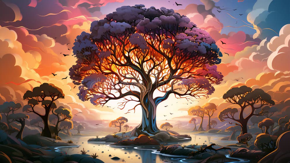 Abstract Multi-colored Fairy-tale Trees Against the Background of a ...