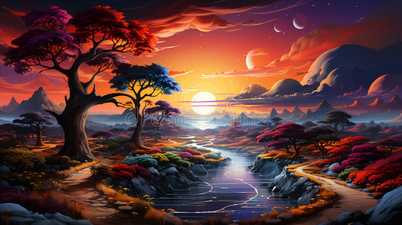 Abstract Multi-colored Fairy-tale Trees Against the Background of a ...