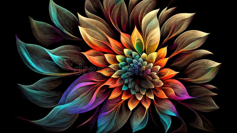 Abstract Multi-colored Flower Design with Black Background Stock ...