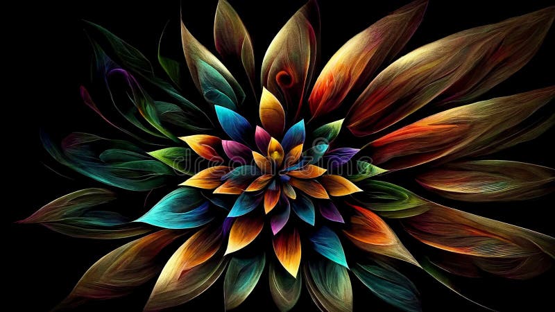 Abstract Multi-colored Flower Design with Black Background Stock ...