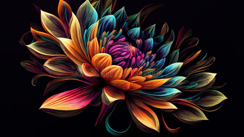 Abstract Multi-colored Flower Design with Black Background Stock ...