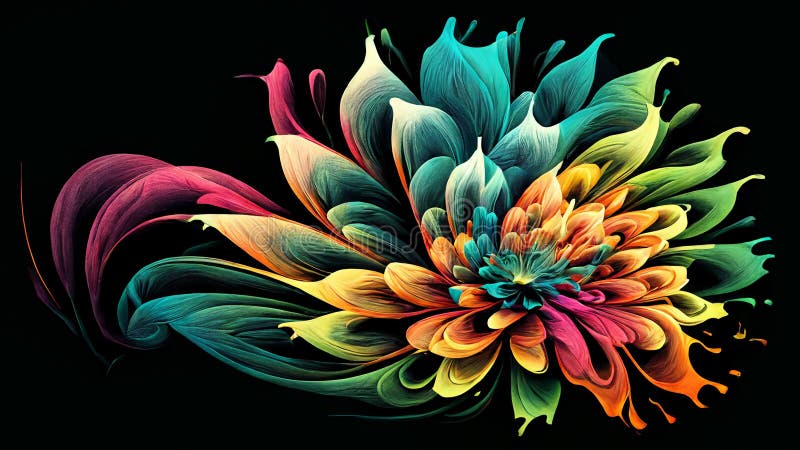Abstract Multi-colored Flower Design with Black Background Stock ...