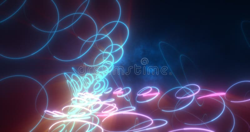 Abstract Multi-colored Glowing Neon Lines and Energy Laser Circles ...