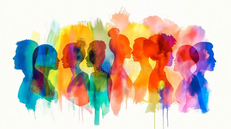 Abstract Multi Colored Group Diversity Silhouette Multiethnic People ...