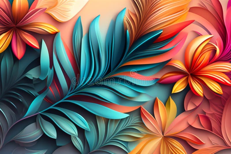 Abstract Multi Colored Leaf Pattern Against Plain Background. Natural ...