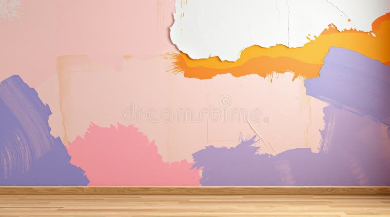 Abstract Multicolor Wall with Textured Paint and Wooden Floor Stock ...