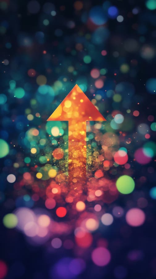 Abstract Multicolored Arrow Pointing Upwards with Bokeh Lights Stock ...