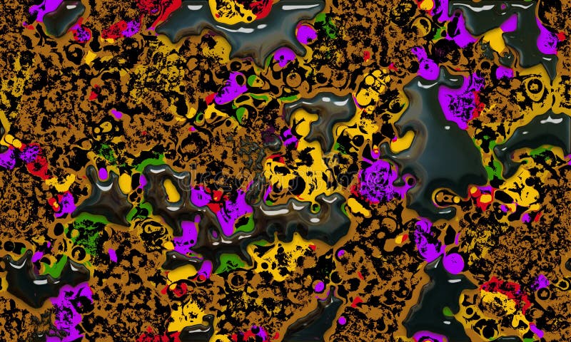 Abstract Multicolored Background with Volumetric Black Liquid Stains ...