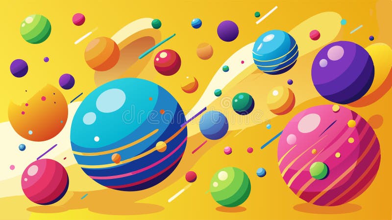 Abstract Multicolored Balls Flying Particles on a Yellow Background ...