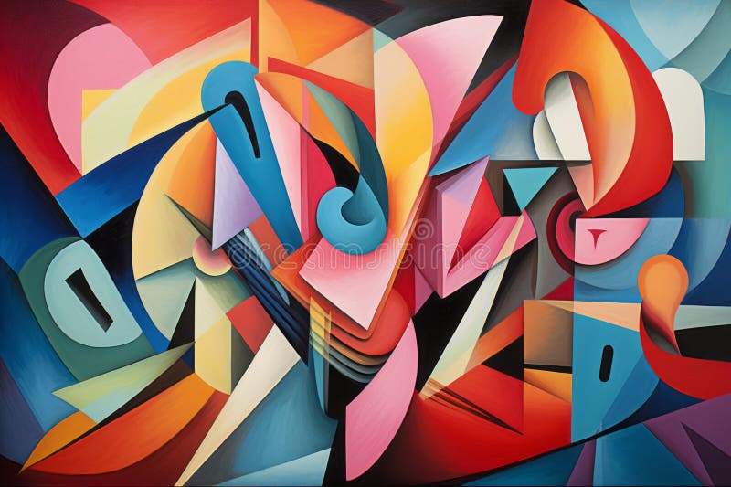 Abstract Multicolored Figures in an Abstract Cubist or Cubism Style ...
