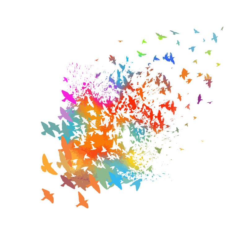 Abstract Multicolored Flying Birds. Mixed Media. Vector Illustration ...
