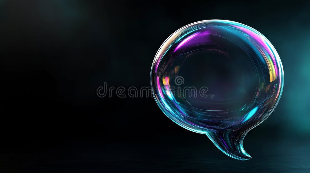 Abstract Multicolored Glass Speech Bubble on Dark Background, Shiny and ...