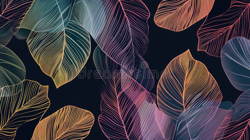 Abstract Multicolored Leaf Vein Pattern on Dark Background Stock ...