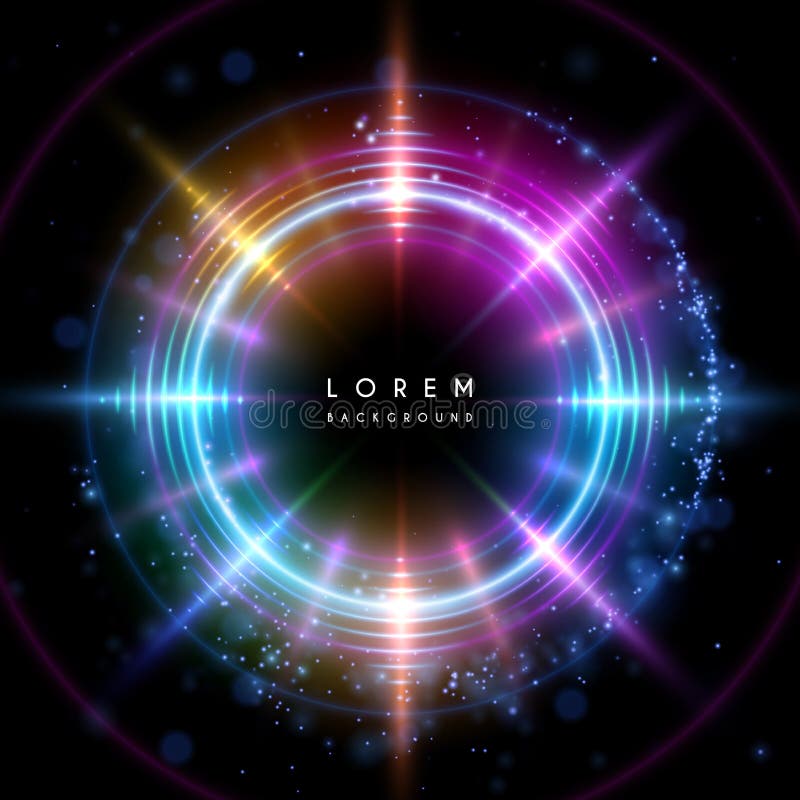 Abstract Multicolored Light Circle Effect on Black Background Stock ...