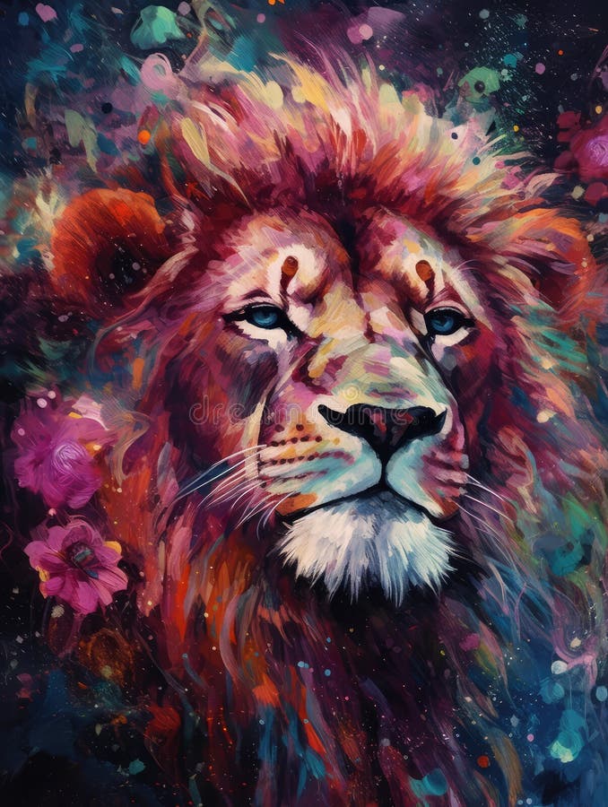 Abstract Multicolored Lion Acrylic Painting Stock Photo - Image of ...