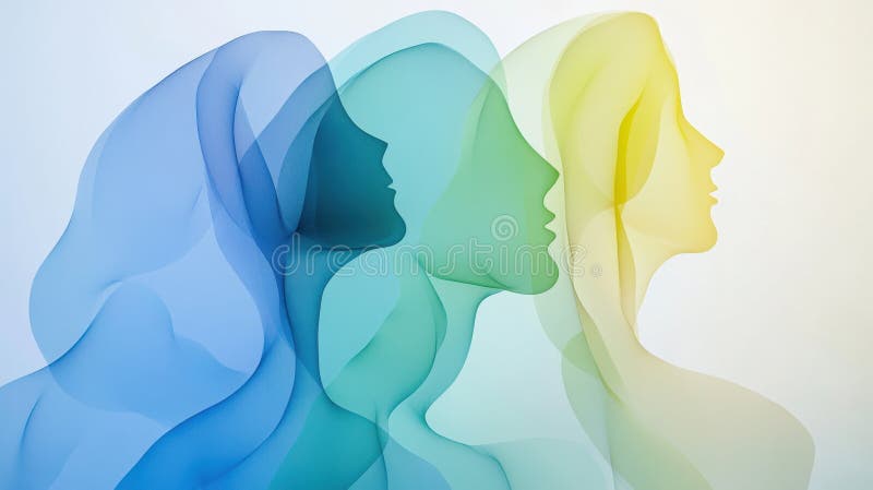 Abstract Multicolored Overlapping Silhouettes of Female Profiles ...