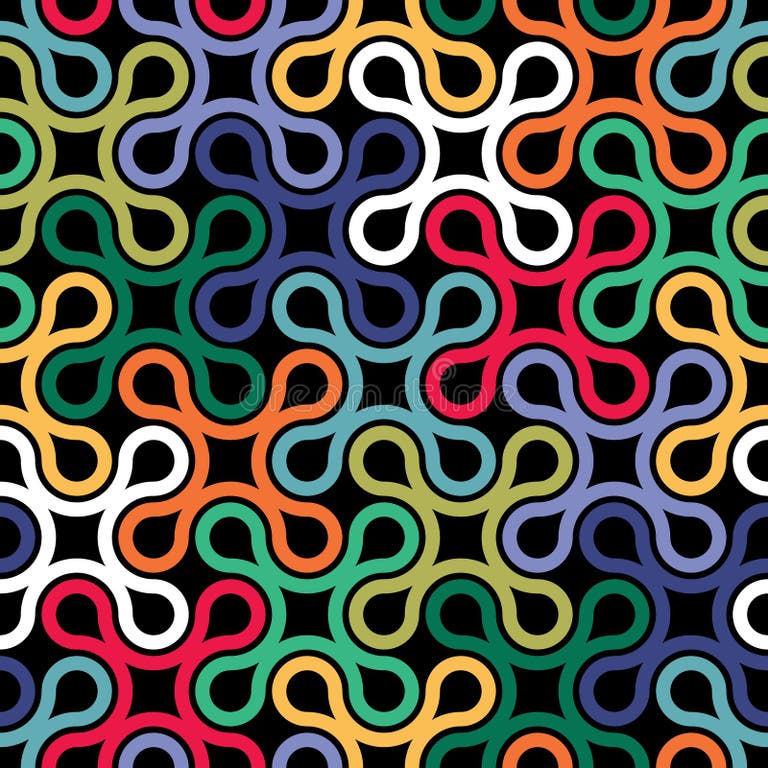Abstract Multicolored Pattern with Wavy Interlocking Geometric Shapes ...