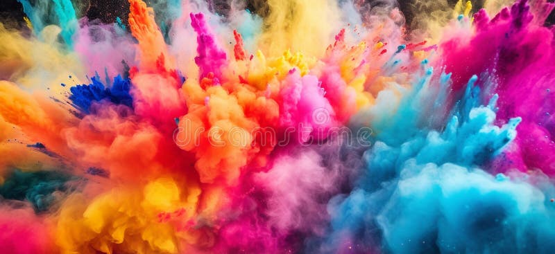 Abstract Multicolored Powder Splatted on Black Background, Freeze ...