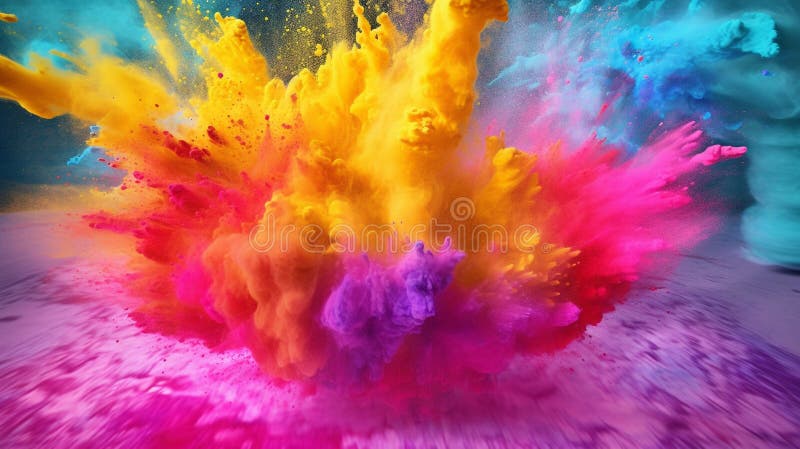 Abstract Multicolored Powder Splatted on Black Background, Freeze ...