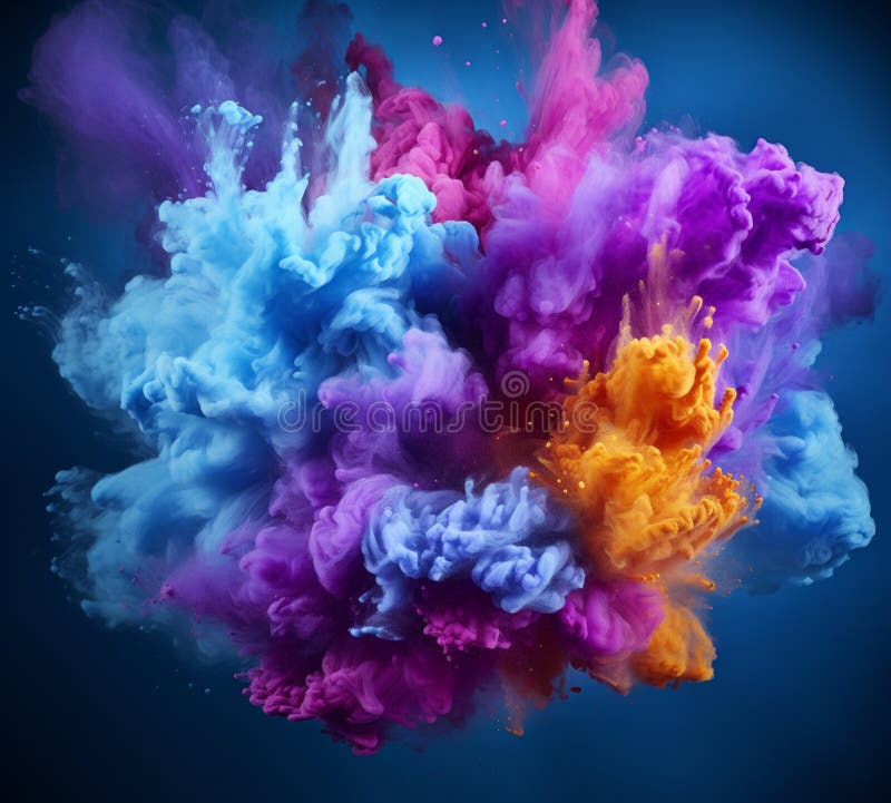 Abstract Multicolored Powder Splatted on White Background, Freeze ...