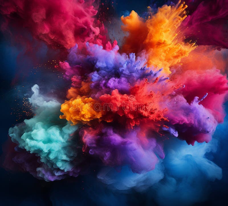 Abstract Multicolored Powder Splatted on White Background, Freeze ...