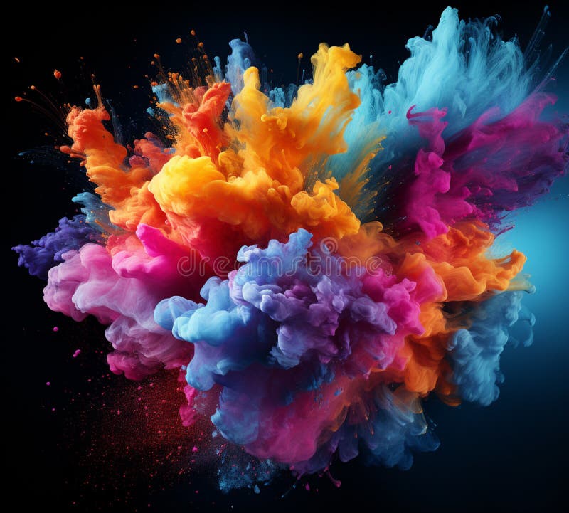 Abstract Multicolored Powder Splatted on White Background, Freeze ...