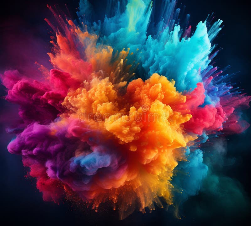 Abstract Multicolored Powder Splatted on White Background, Freeze ...
