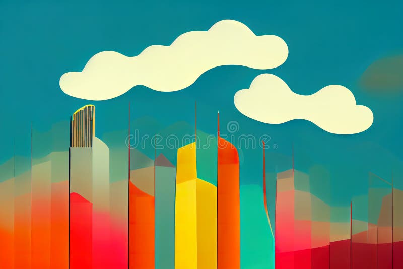 Abstract Multicolored Skyscrapers and Clouds. Flat Illustration ...