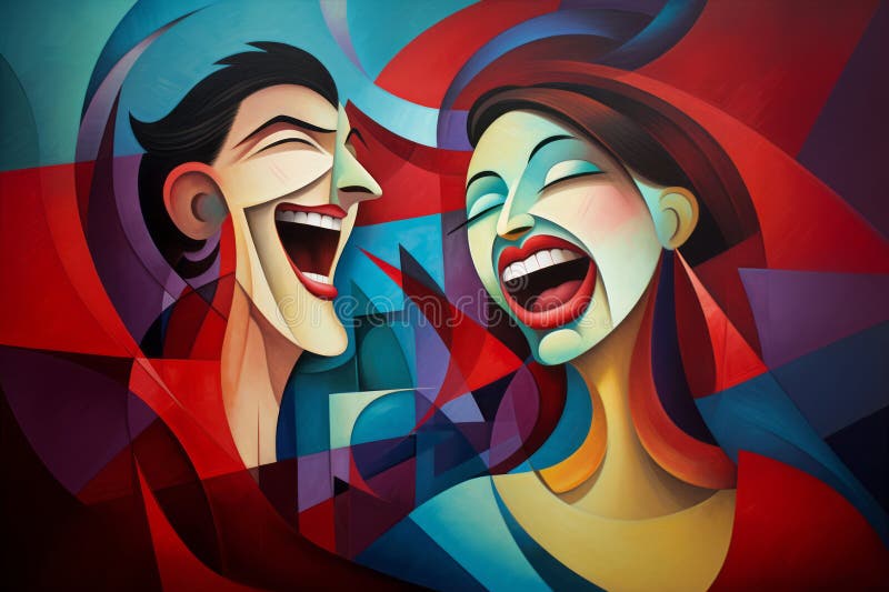 Abstract Multicolored Smiling Faces in an Abstract Cubist or Cubism ...