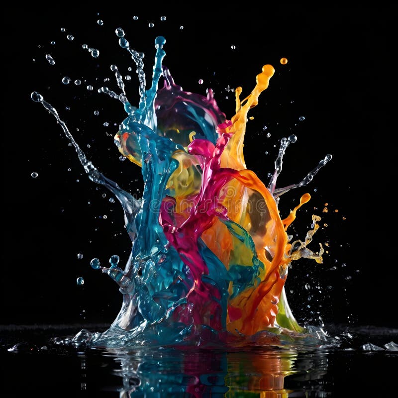 Abstract Multicolored Water Splashing on Black Backdrop Stock ...