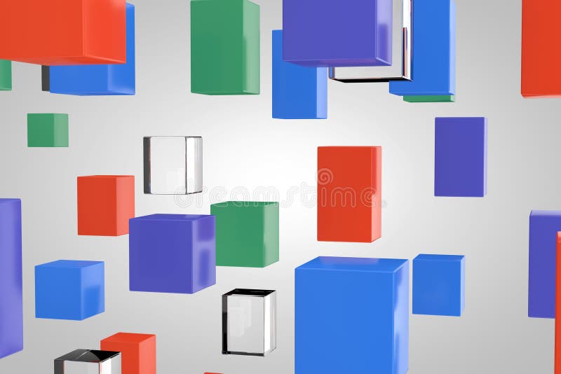 Abstract Multicolour and Glass Block Cubes Background. 3d Rendering ...