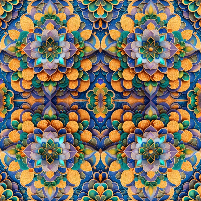 Abstract Multitude of Leaves and Colorful Flowers Design Mirror Pattern ...