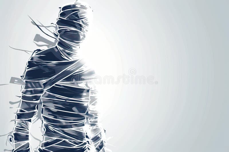 Abstract Mummy Figure Wrapped in Light, Emerging from a Bright White ...