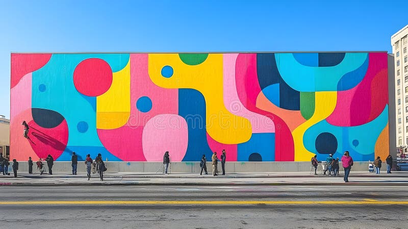 Abstract Mural on Building with People Watching Stock Illustration ...