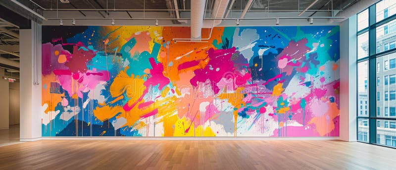 An Abstract Mural Combining Distorted Figures and Neon Splashes ...