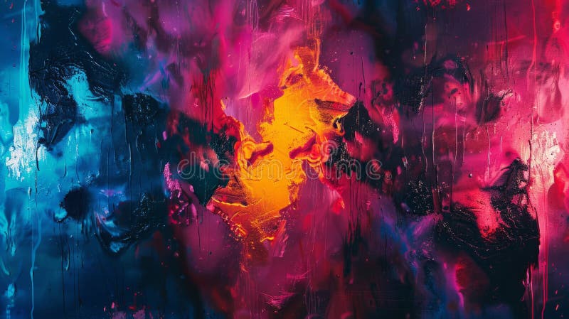 Abstract Mural with Distorted Figures and Neon Splashes on a Downtown ...