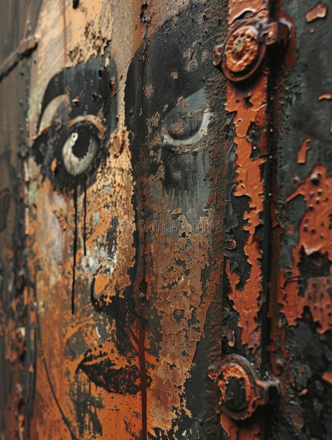 Abstract Mural of a Face on a Corroded Wall with Peeling Paint. Stock ...