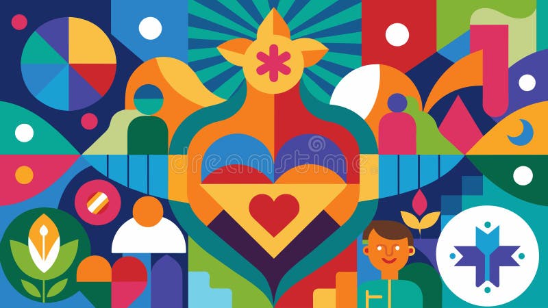 An Abstract Mural Featuring Various Colors and Shapes Representing the ...