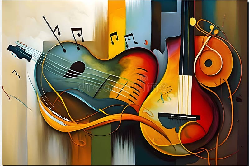 Abstract Music Background with Guitar and Musical Notes. Vector ...