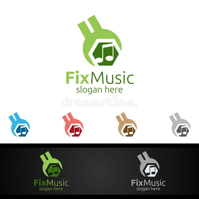 Fix Music Logo with Note and Fix Concept Stock Vector - Illustration of ...