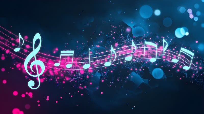 Abstract Music Notes Background with Neon Glowing Effect Stock ...