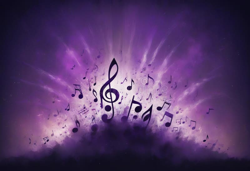 Abstract Music Notes Blast in Blurry Grungy Dark Purple Background ...