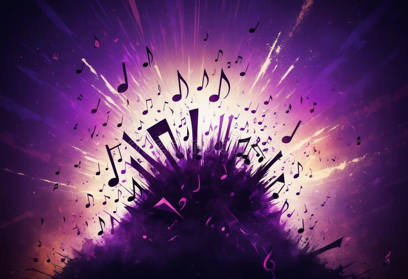 Abstract Music Notes Blast in Blurry Grungy Dark Purple Background ...